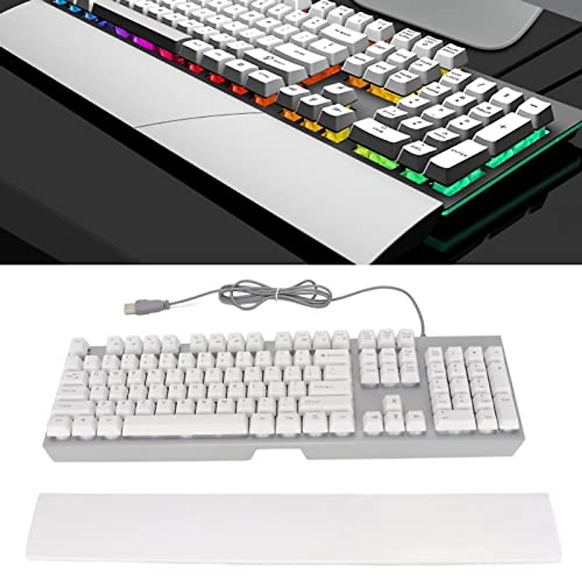 Kafuty-1 GK60 RGB Gaming Keyboard,USB Wired 104 Keys Colorful Backlit Keyboard with Wrist Rest,Detachable Mechanical Feel Gaming RGB Keyboard for Laptop,PC,Computer,Game and Work(White)