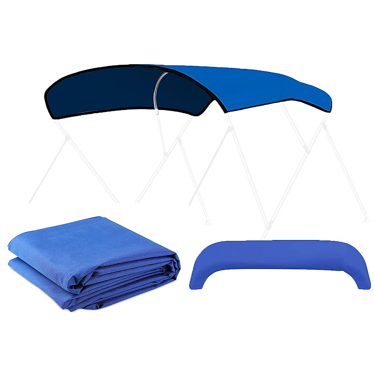LIKE RAIN Bimini Top Fabric Replacement Canvas Canopy,3 Bow Bimini Top Cover for Boat with Storage Boot,600 D Anti-UV Waterproof Bimini Top Canopy Without Frame,Blue,6'x46x55-60inch