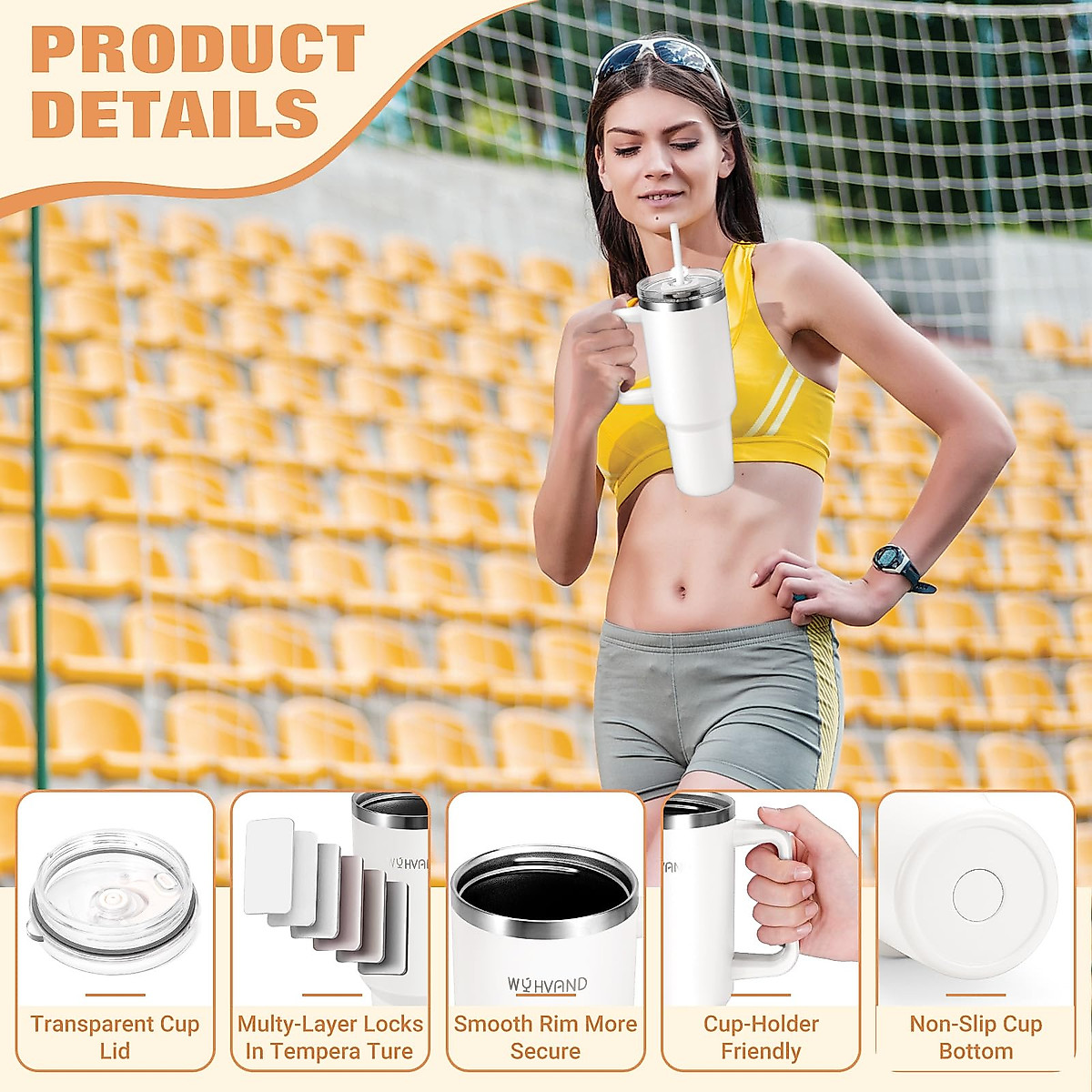 WYHVAND 40 oz Tumbler with Handle, Stainless Steel Insulated Tumbler with Lid and Straw Keeps Drinks Cold and Hot, The Best Birthday Gifts for Family, Friends -Cream