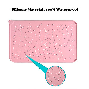 Silicone Pet Feeding Mat, Waterproof Dog Cat Bowl Mat, Raised Edges to Prevent Spills, Easy Clean Nonslip Dogs and Cats Placemat Tray to Stop Food and Water Bowl Messes on Floor (Pink)