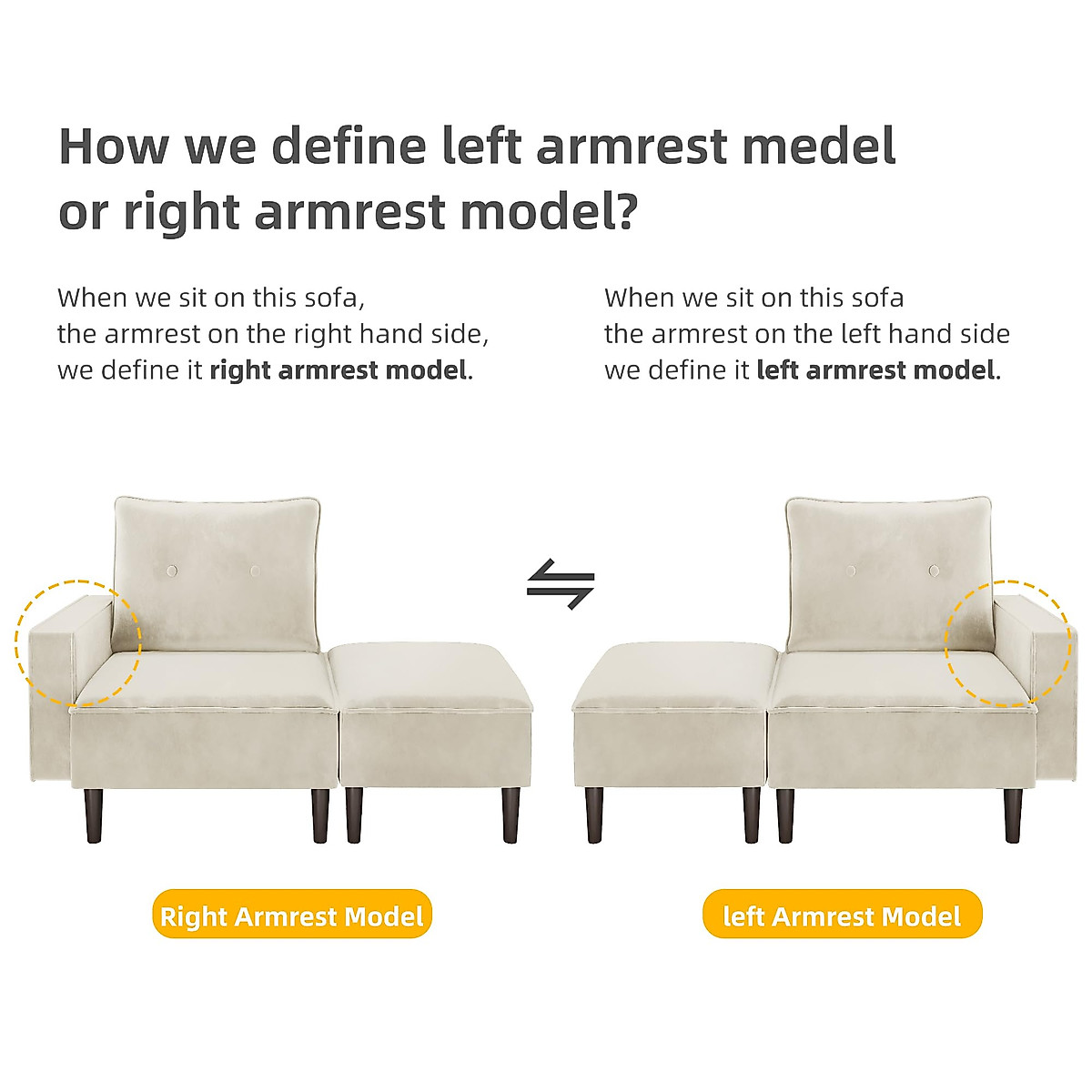 DWVO Modular Sectional Convertible Sofa for Small Space, Flexible Combination Corner Couch with Ottoman, Modern Velvet Fabric Loveseat for Apartment Sleeping Room Living Room, Left Armrest, Beige