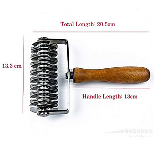 Stainless Steel Dough Lattice Top Cookie Pie Pizza Bread Pastry Crust Roller Cutter,Wood Handle