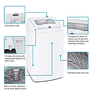 COMFEE’ Portable Washing Machine, 0.9 Cu.ft Compact Washer With LED Display, 5 Wash Cycles, 2 Built-in Rollers, Space Saving Full-Automatic Washer, Ideal for RV/Dorm/Apartment, Ivory White