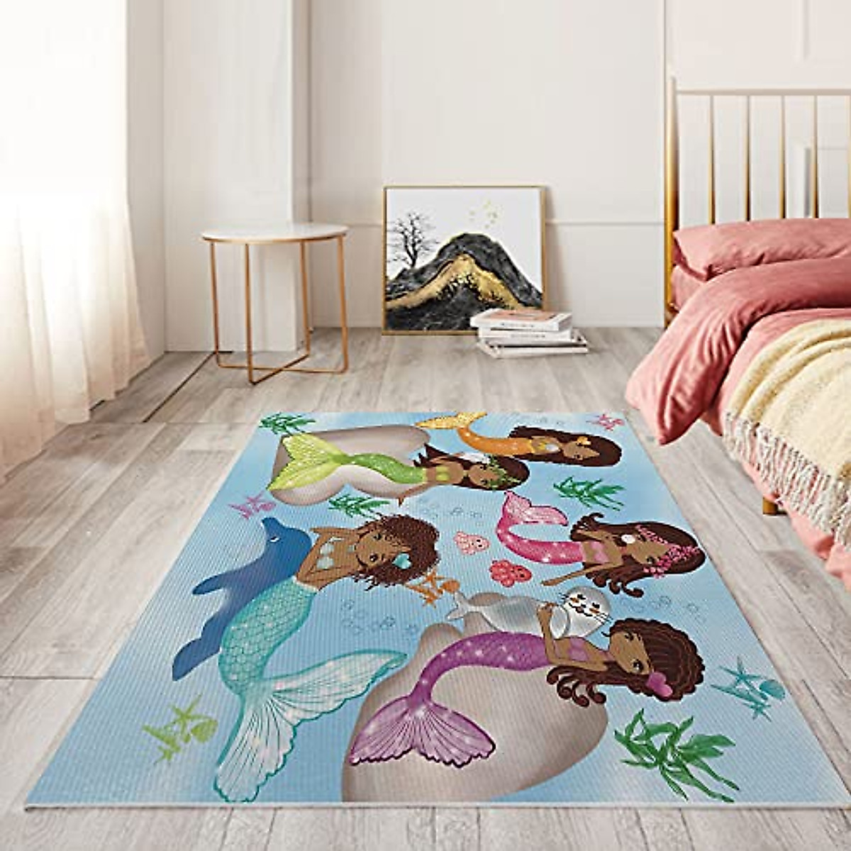 Radixnine Girls Bedroom Rugs Mermaid Room Rugs Bedroom Rugs Black Girls Large Area Rugs Teenage Girls Room Decor Anti-Slip Comfort Floor Mats Lounge Chair Rugs 39 * 59 Inches