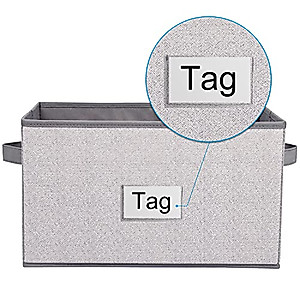 Kntiwiwo Storage Bin Fabric Storage Baskets for Closet Shelves Decorative Storage Boxes Rectangle Basket with Handles Labels for Home Bedroom Living Room Office 14.4”x10”x8.3” Gray Set of 3