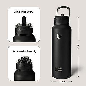 BOTTLE BOTTLE 40oz Insulated Water Bottle with Straw Sport Stainless Steel Water Bottle with Handle Lid Outdoor Sports Bottle for Pills (black)