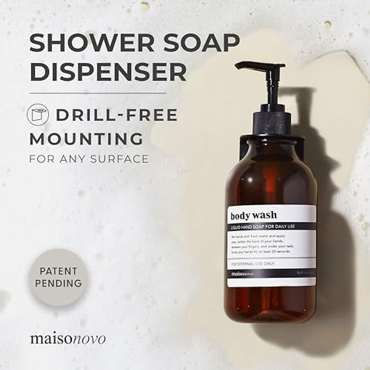 MaisoNovo Shampoo and Conditioner Dispenser with Wall Mounts - 2 Amber Bottles + Concrete Tray