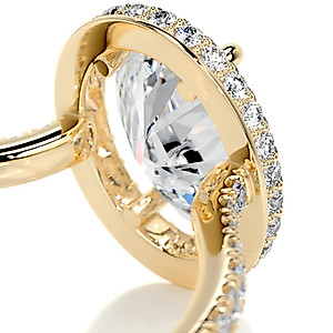 Solid Gold Handmade Wedding Rings 2 CT Oval Cut Moissanite Diamond Halo Bridal Engagement Rings for Anniversary Propose Gift (18K Solid Yellow Gold)