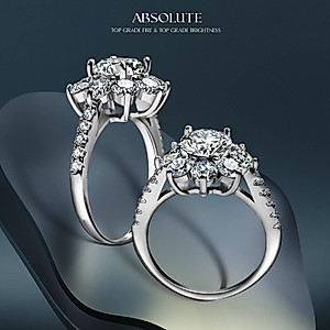 ABSOLUTE Moissanite Rings for Womens Engagement Rings 2 Carat Round Cut Solitaire Rings 925 Sterling Silver Rings And Anniversary With Certificate Mossinate Rings for Women Size#7