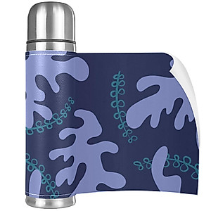 Stainless Steel Leather Vacuum Insulated Mug Seaweed Thermos Water Bottle for Hot and Cold Drinks Kids Adults 16 Oz