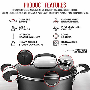Cookware Set – 23 Piece –Black Multi-Sized Cooking Pots with Lids, Skillet Fry Pans and Bakeware – Reinforced Pressed Aluminum Metal - Suitable for Gas, Electric, Ceramic and Induction by BAKKEN Swiss