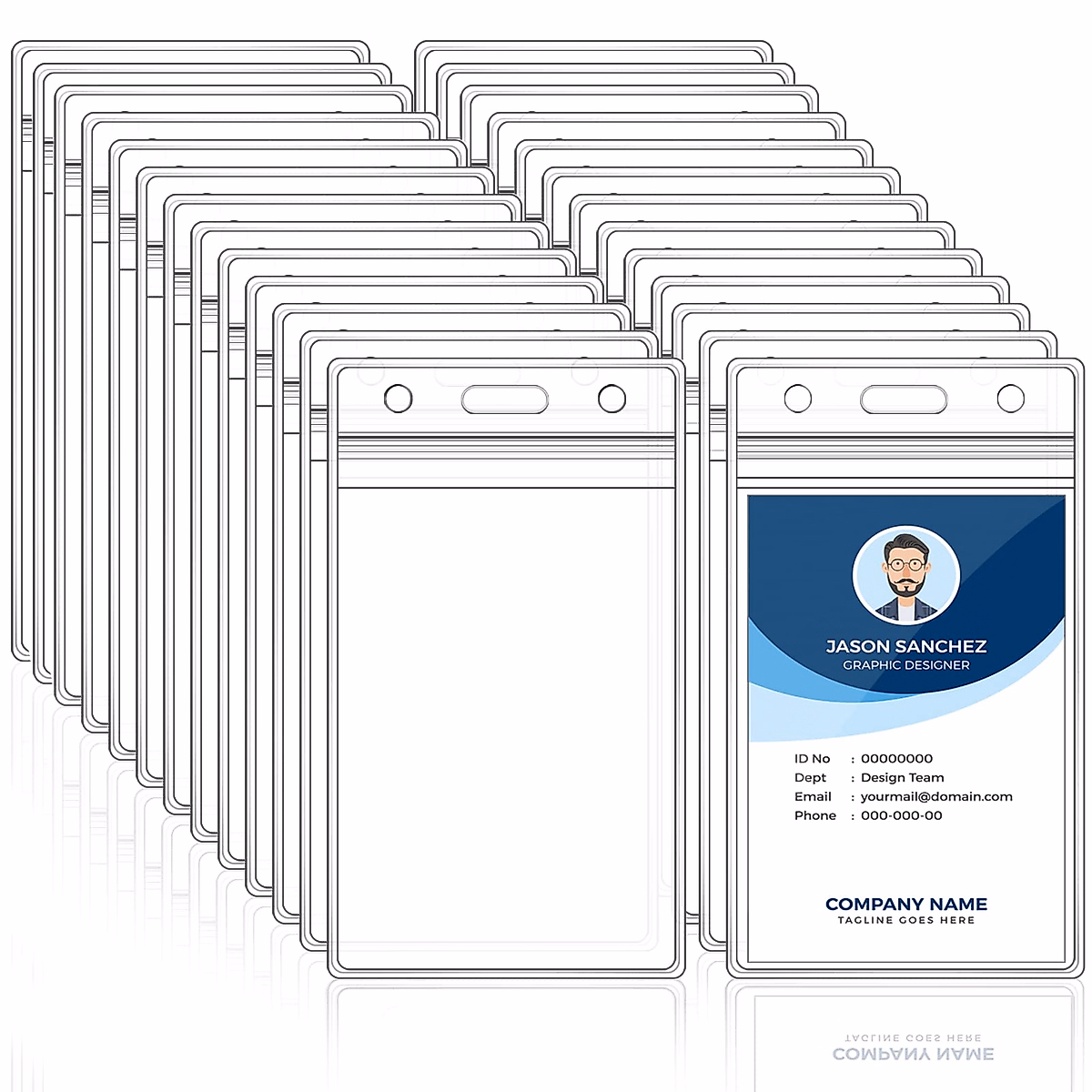 200Pcs ID Badge Holder Vertical Name Tag Holder Clear Plastic Name Badge ID Card Holders with Waterproof Resealable Zip for Office, School, Conference