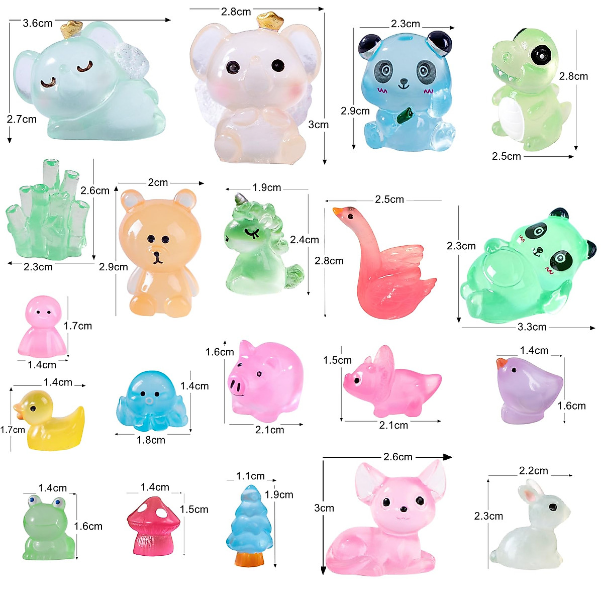 ElpizoFos 130pcs Various Luminous Mini Resin Animal Figurines Glow in The Dark Miniature Figures Ornament Fairy Garden Accessories Aquarium Landscape Bonsai Dollhouse Decor