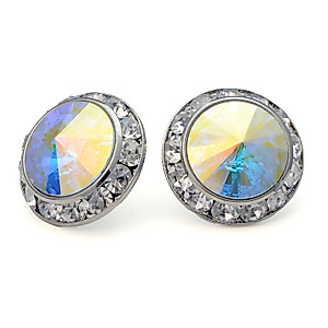 PammyJ Aurora Borealis 20mm Round Crystal Framed Earrings, Wedding Brides Earrings, Competition Stud Earrings
