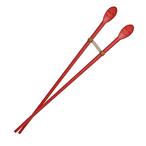Silicone Cooking Chopsticks with Spoon and Band | 12in (30.5cm) | Stainless Steel Reinforced | Safe Frying, Hot Pot | Made in Korea (Red)