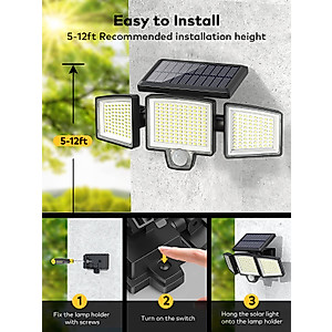 Atronor Solar Wall Security Flood Lights, 265 LED 2800LM with Motion Senor, Outdoor, Remote Control, 3 Lighting Modes, 3 Heads, 270° Wide, IP65 Waterproof, 2 Packs