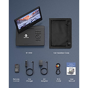 WONNIE 12.5" Portable DVD Player with 10.5" Swivel HD Screen,with Car Headrest Case,5-Hour Built-in Rechargeable Battery,Car Charger & AC Adapter, Supports USB/SD Card/Sync TV, Regions Free
