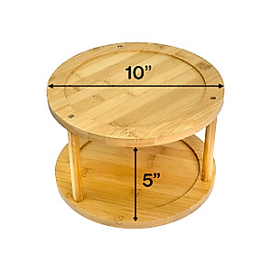 Bam & Boo - 2 Tiers Natural Bamboo Lazy Susan - Kitchen Countertop & Cabinet Rotating Turntable, Spice Organizing Shelf
