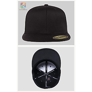 Baseball Premium Fitted Flat Brim Flex Fit Hat Custom Personalized Logo Elastic Closure Hat for Men and Women Custom Embroidered (L/XL, Black)