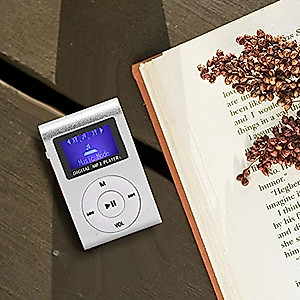 Portable Mini MP3 Music Player, 0.8inch LCD Screen Sports Back Clip MP3 Player Support Memory Card, Mini Digital Music Player for Adult Student(Silver)
