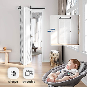 EaseLife 30" Bi-folding Sliding Barn Door Hardware Track Kit for 2 Closet Door,Top Mount Roller,Heavy Duty,Slide Smoothly Quietly,Easy Install,Black,No Door (Track Length 34" for Double 15" Wide Door)