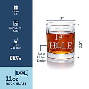19th Hole Golf Joke Round Rocks Glass - Golf Gift, Golf Glass, Golfer Gift, Whiskey Glass, Rocks Glass, Old Fashion