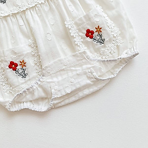 Baby Mexican Outfit Traditional Mexican Dress for Girls Kids Ethnic Wear Newborn Linen Romper Summer UNO Toddler Cinco De Mayo Fiesta 1st Birthday Outfits Cake Smash White Floral Romper 6-12 Months