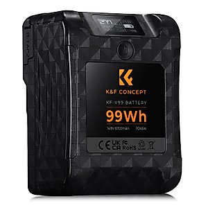 K&F Concept V Mount Battery, 99Wh Mini V-Mount Battery, 6700mAh 14.8V Support 65W PD USB-C Fast Charger, with D-TAP, USB-A, USB-C, BP, OLED Screen, for Cameras and Camcorders