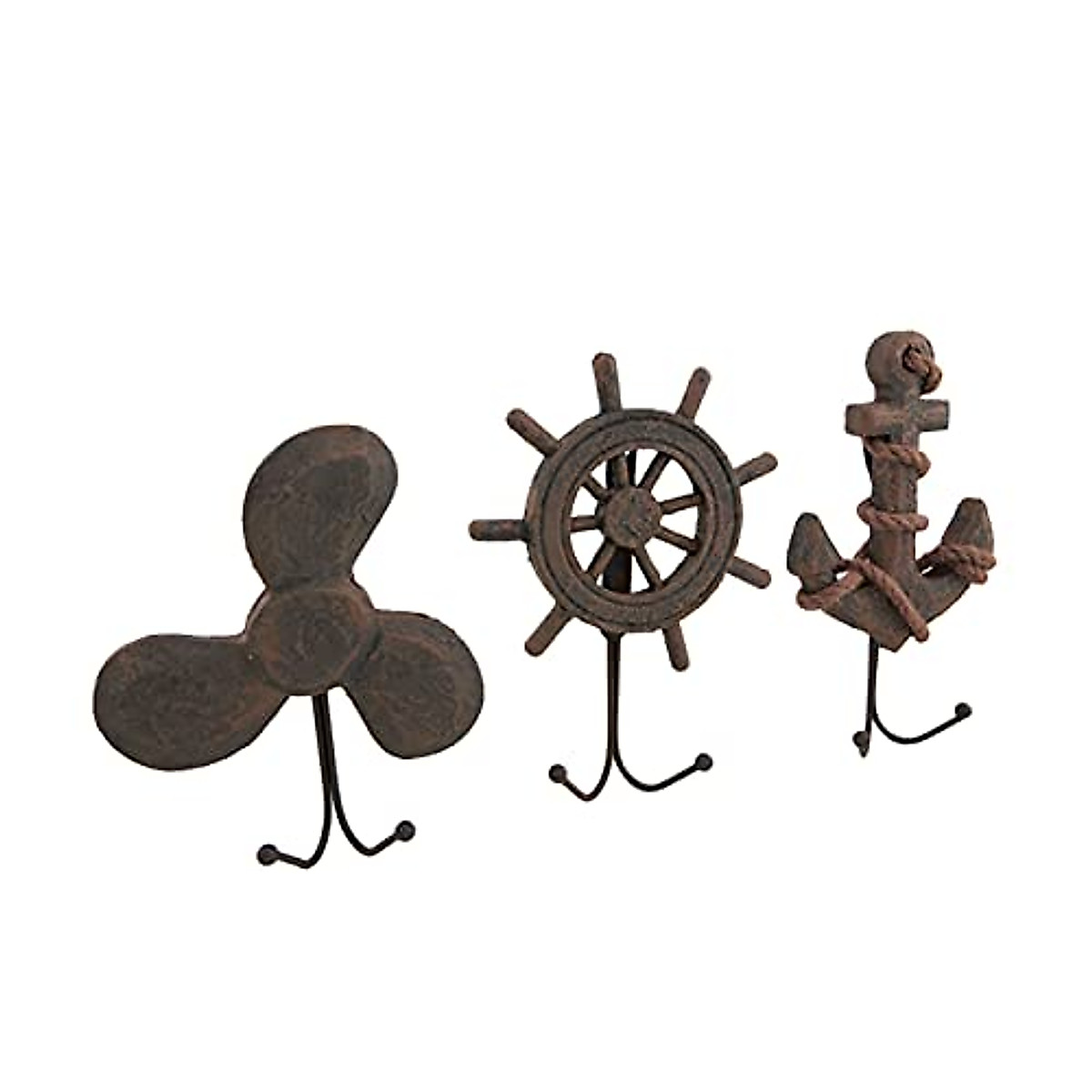 Things2Die4 Set of 3 Weathered Finish Anchor Prop and Wheel Nautical Wall Hooks