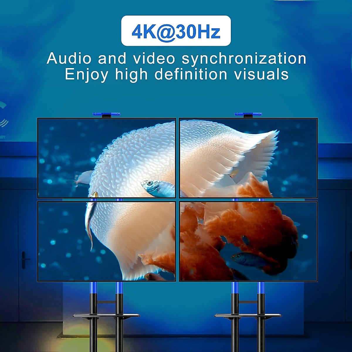 2x2 Video Wall Controller, 4K UHD Video Wall HDMI Splitter TV Wall Processor for 4 TV Splicing Display, 180 Degree Rotate and 8 Splicing Modes 2x2,1x2,1x3,1x4,2x1,3x1,4x1 with Remote Control