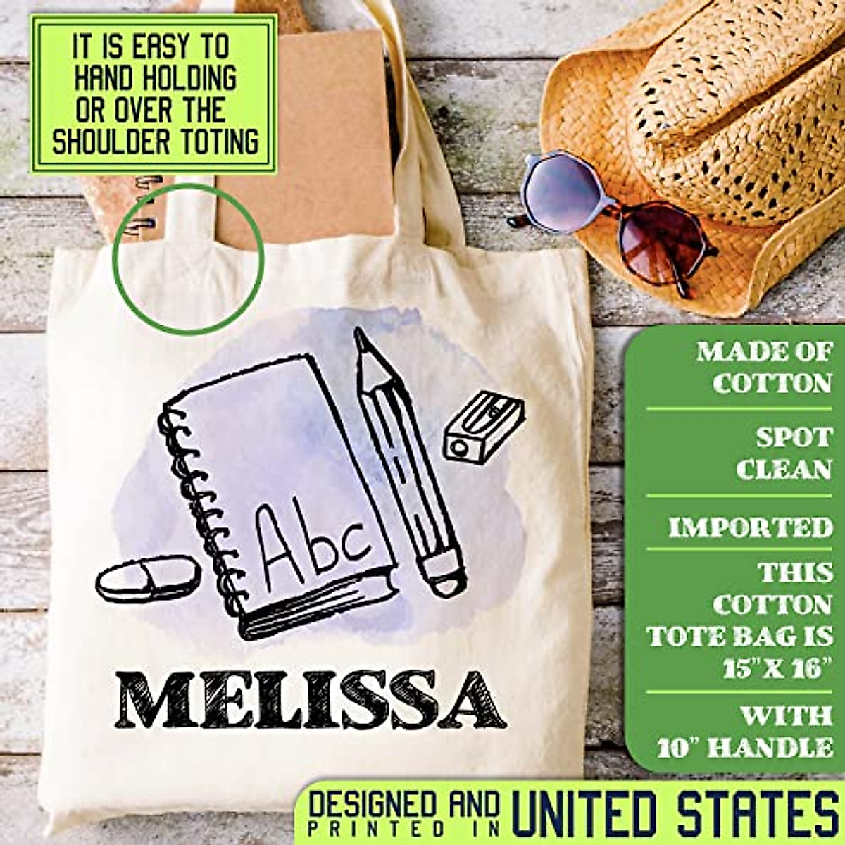 Canvas Tote Bag Gifts w/Name - 9 Design 15"x16" - Personalized Totes Bags for Appreciation Week Gift - Custom Cotton Shoulder Schoold Bag for Women - Customized Cotton Bags Math Art Apple Theme C1