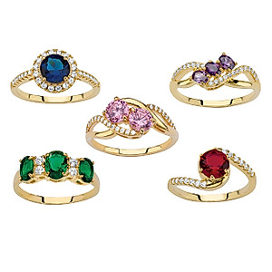 PalmBeach Yellow Gold-Plated Multi Color Simulated Gemstone and Cubic Zirconia 5 Piece Ring Set Size 10