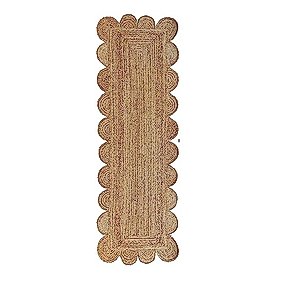 Scalloped Rug Multi Border Decor Braided Jute Collection Natural Hand Woven Area Rug (4x6 Feet)