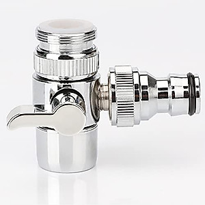 Brass Faucet Diverter Valve Adapter, Swich Faucet Adapter Aerator Valve Diverter to Connect Washing Machine, Shower Garden Hose (NPT M24mm Inlet x Quick Connector Outlet)