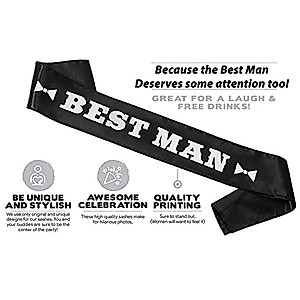 BroSash "Best Man" Bachelor Party Sash - Groom to Be Ideas | Gifts Joke Favors Bachelorette Party Supplies Decorations Decor Wedding Shower Gift Bride Engagement Set for Men Bridal Parties Black