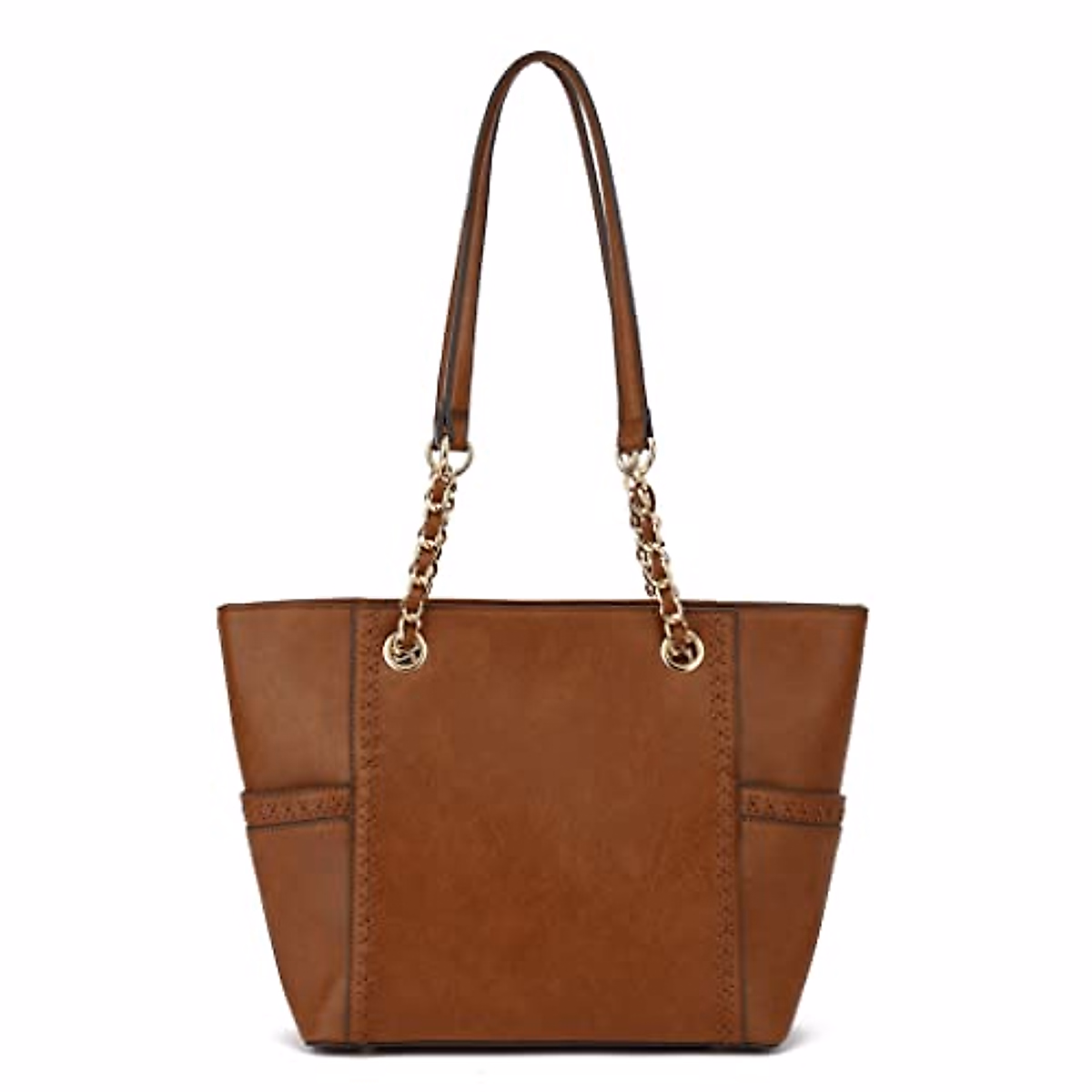 Style Strategy PU Leather Tote with Whipstitch Details and Chain - Women Fashion Shoulder Handbag Purse