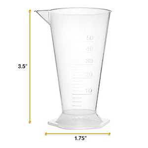EISCO Conical Measure, 50ml - Polypropylene Plastic, Translucent - Pouring Spout - 2ml Raised Graduations - Hexagonal Base
