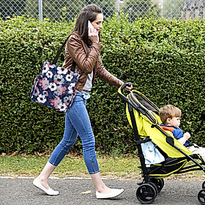 HUA ANGEL Floral Tote Bag - Casual Shoulder Bag Daily Tote Bag with Zipper Gym Travel Shopping Work Handbag for Women