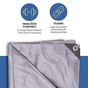 Kotap 6 x 10 Ft. Heavy-Duty Protection/Coverage Tarp, Superior Weave for Greater Longevity, 10-mil Multi-Use, Waterproof, TRS-0610, Silver (1-Pack)