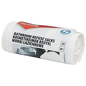 OFFICER PRODUCTS 22025169-14 Bin Liners, 20 L, 40 Pieces/Rolls, Bin Liners, Waste Bags for Household Waste, for Bathrooms, Standard (HDPE), Colour: White