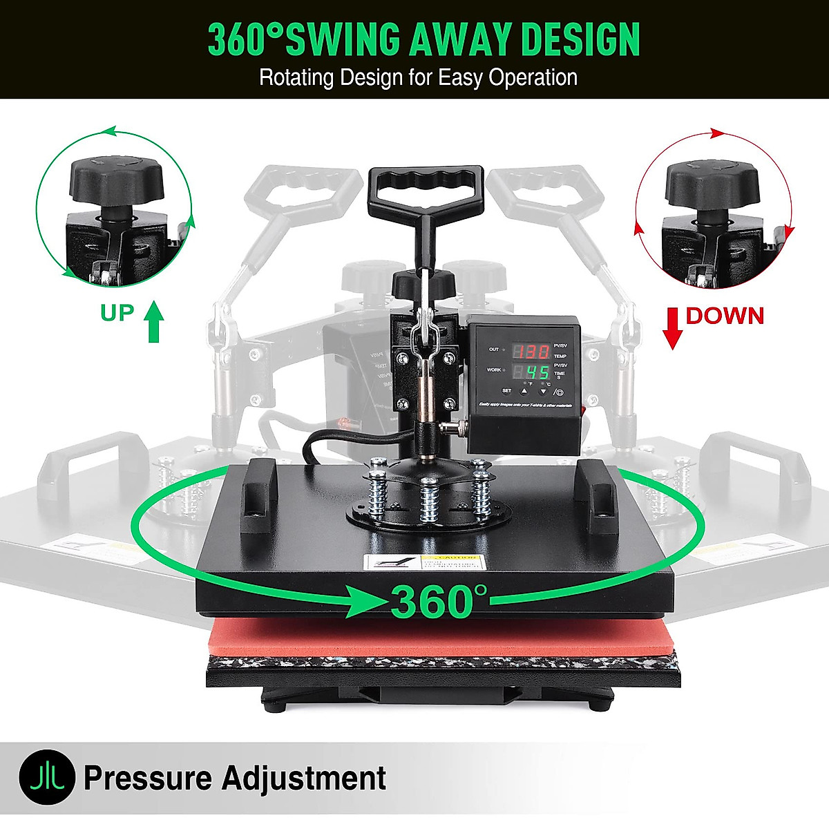 Slendor Heat Press 15x15 inch 5 in 1 Heat Press Machine 360 Degree Swing Away Digital Tshirt Press Machine Multifunction Sublimation Combo for T Shirts Mugs Hat Plate Cap Bottle