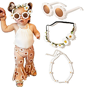 JeVenis Groovy Glasses For Kids Retro Flower Sunglasses Groovy Headbands Two Groovy Party Supplies Daisy Hippie Boho Glasses Daisy Flower Crown