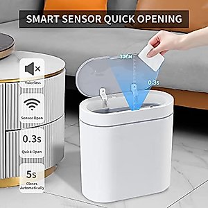 JOYBOS 3 Pack Stackable Storage Bins with Lids and Bathroom Sensor Trash Can
