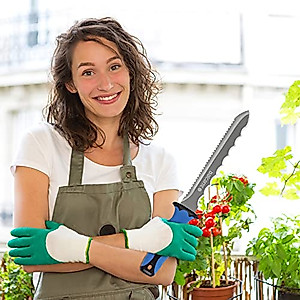 Baicarre Stainless Steel Garden Knife with 7.8" Blade and New Blue Handle, Double Side Utility Sod Cutter Lawn Repair Garden Knife with Nylon Sheath