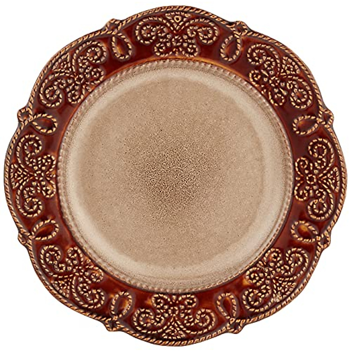 Elama Round Decorated Stoneware Scallop Embossed Dinnerware Dish Set, 16 Piece, Salia
