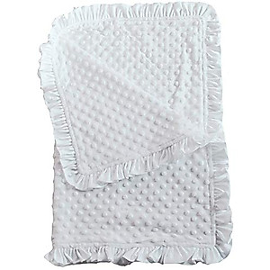Snuggle Stuffs White Minky Dot & Satin Ruffle Newborn Baby Christening Baptism Blanket - Small 30" x 40"