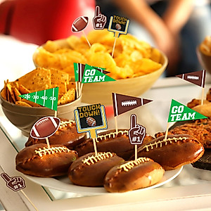 Gatherfun 96pcs Football Themed Toothpicks, Cupcake Toppers, Cocktail Picks for Birthday Party, Game Day, Tailgate Decorations