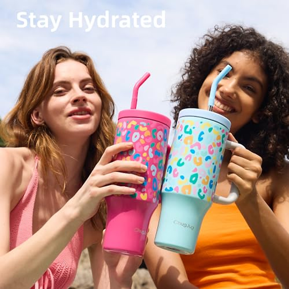 40 oz Tumbler with Handle and Straw Lid, Reusable Leak-Proof Insulated Tumblers, Stainless Steel Coffee Tumbler Cups, Travel Mug for Home Office, Keep Cold 34Hrs, Cup Holder Friendly(Cyan Leopard)