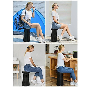 Portable Folding Stool Lightweight with Load Capacity 180KG, Retractable Plastic Foldable Collapsible Stool for Camping Fishing Hiking BBQ Outdoors Indoors Kitchen (Black)