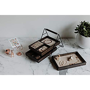 Umbra Terrace Tier Jewelry Three Sliding Linen Lined Wood Trays with Metal Frame and Handle, Easy Storage and Access, Walnut, 3 Each